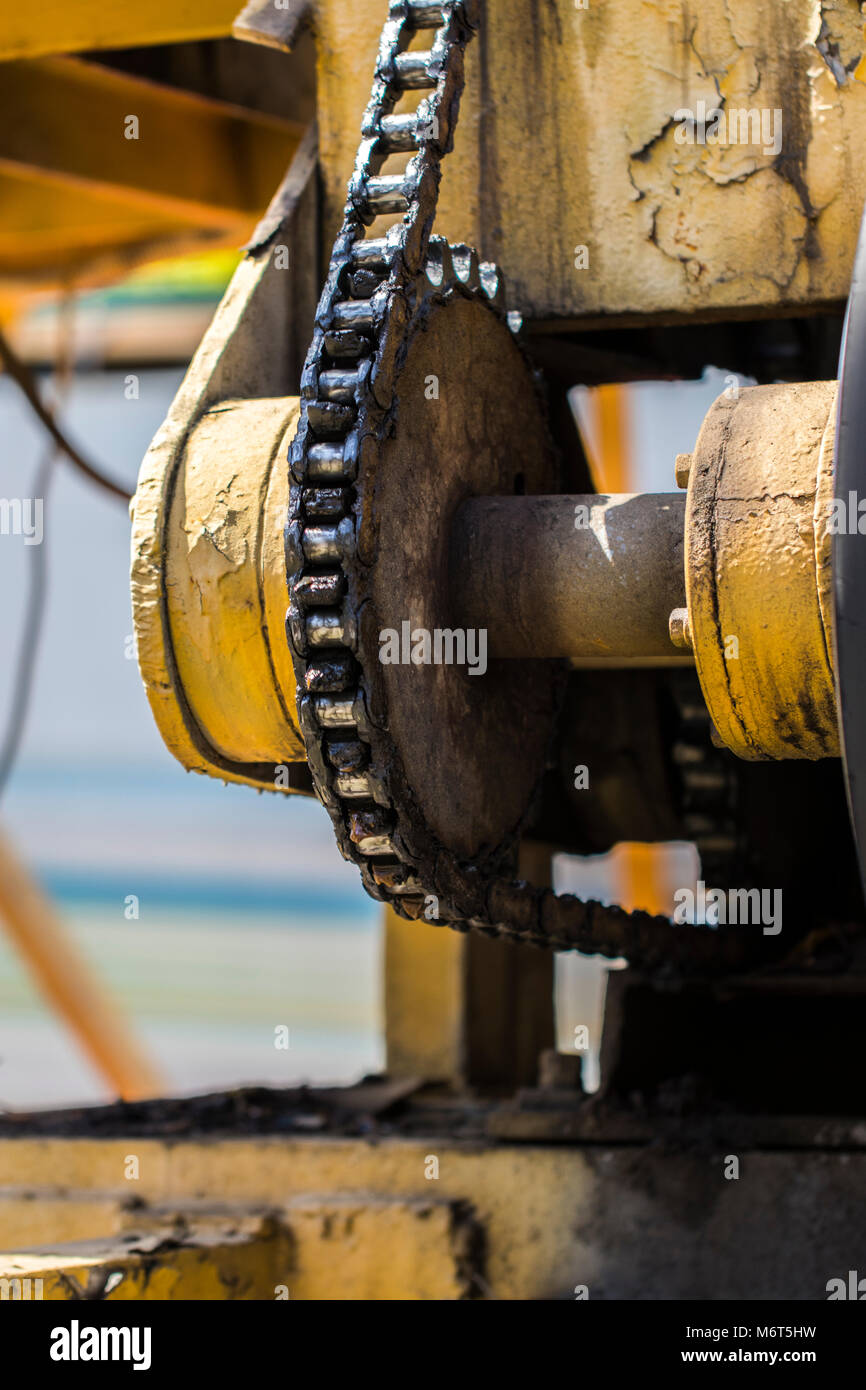 the gear operating mechanism yellow mechanism Stock Photo - Alamy