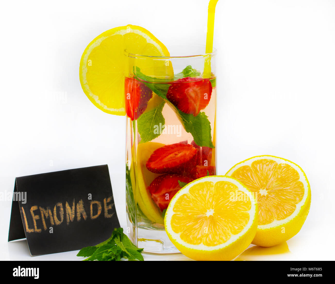 Glass of lemonade isolated on white background Stock Photo - Alamy
