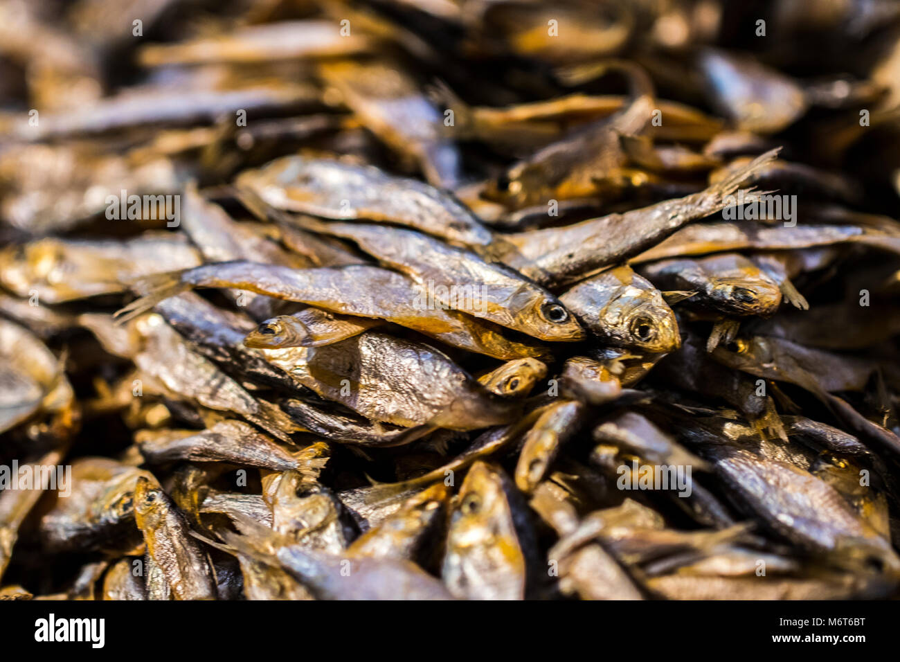 background of golden smoke-dried fish close up Stock Photo - Alamy