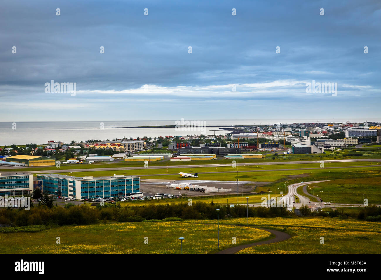 Icelandic capital panorama, streets and resedential buildings with ...
