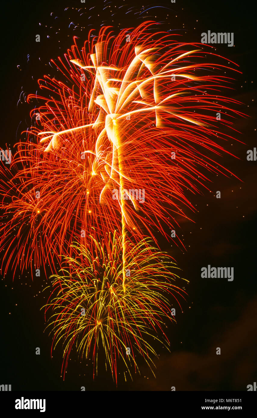 Pyrotechnic fireworks explosions Stock Photo - Alamy