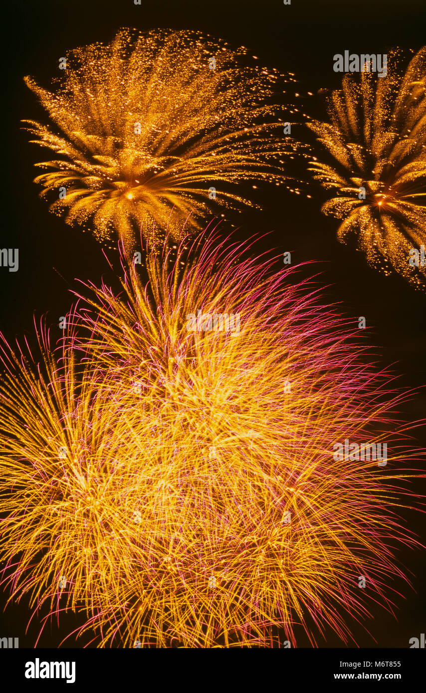 Pyrotechnic fireworks explosions Stock Photo - Alamy