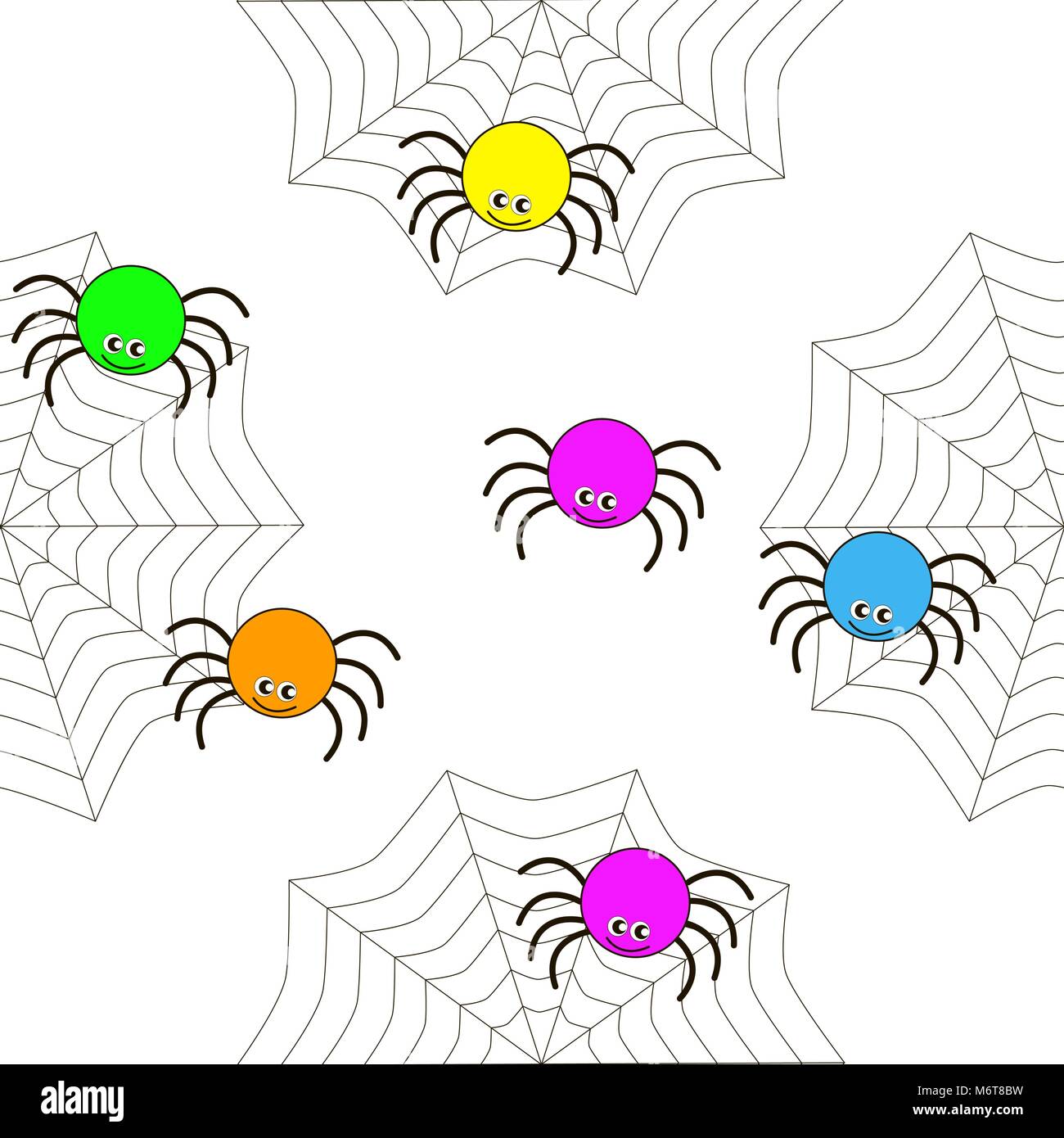 Seamless texture of cartoon multicolored spiders and webs. Vector ...