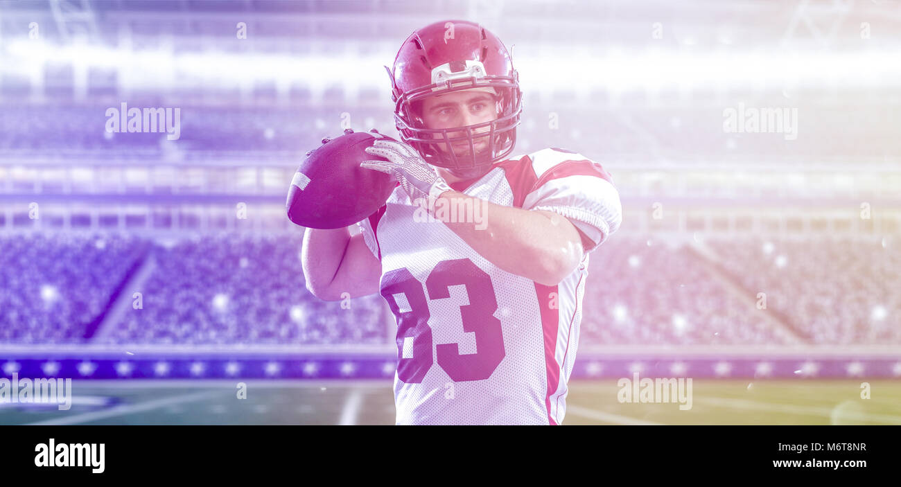 one quarterback american football player throwing ball on big modern ...