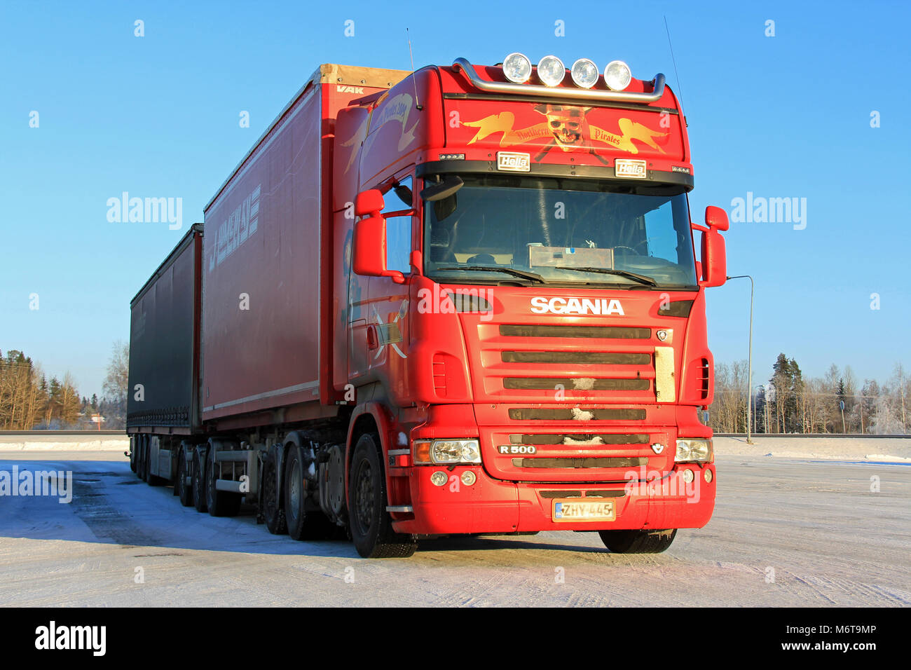 FORSSA, FINLAND – JANUARY 18, 2014: Scania R500 long haulage truck in ...