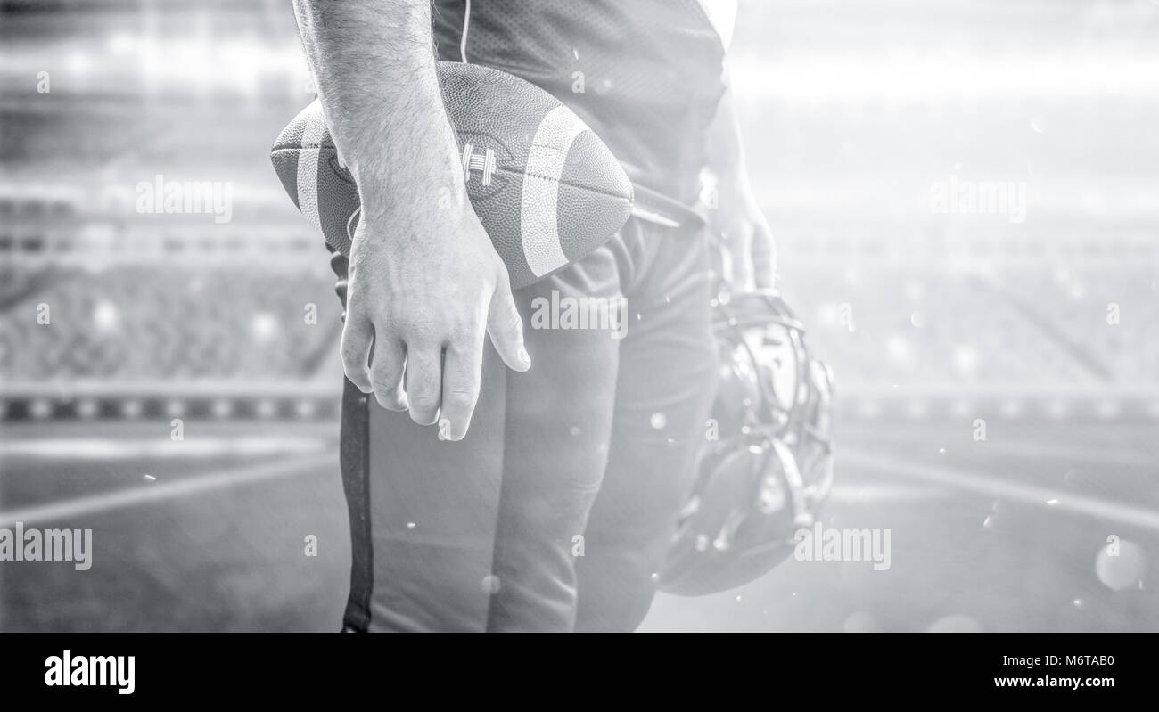 Closeup Portrait of a strong muscular American Football Player on big ...
