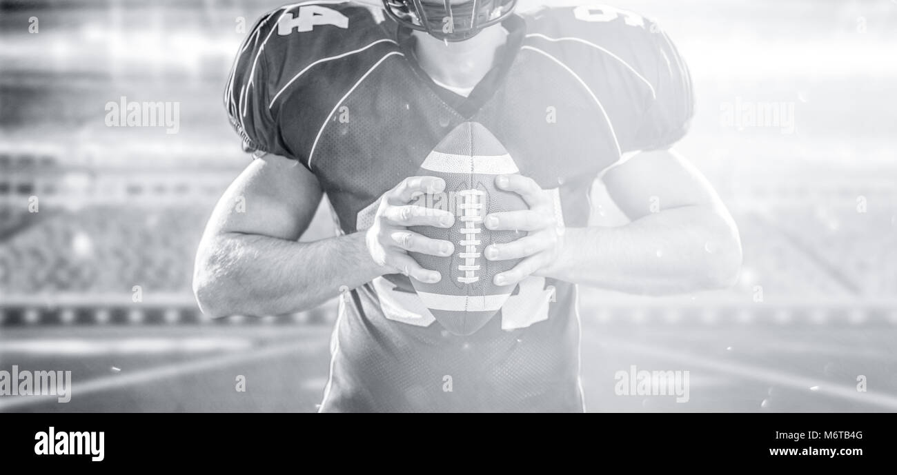 Closeup Portrait of a strong muscular American Football Player on big ...