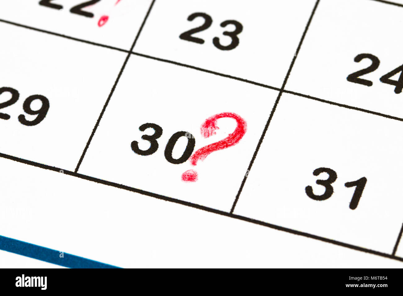 Close up a date 30 with red circles on a calendar (end of the month ...