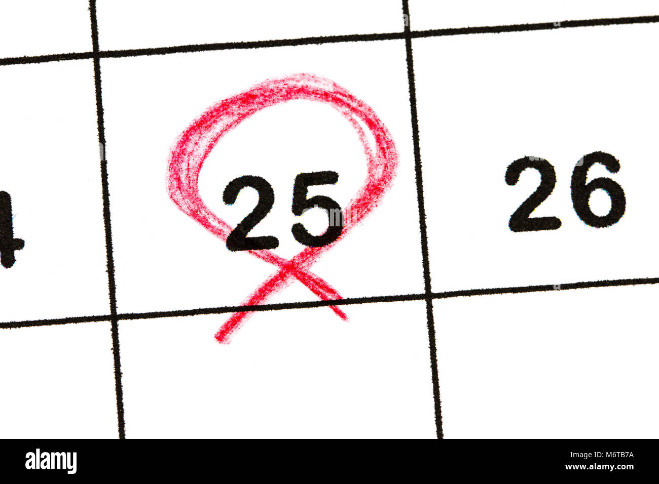 Mark the date number 25. The fifth day of the month is marked with a ...