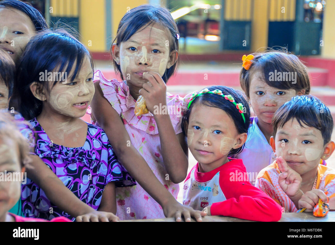 Mandalay, Myanmar - November 19 2014. Burmese children at village ...