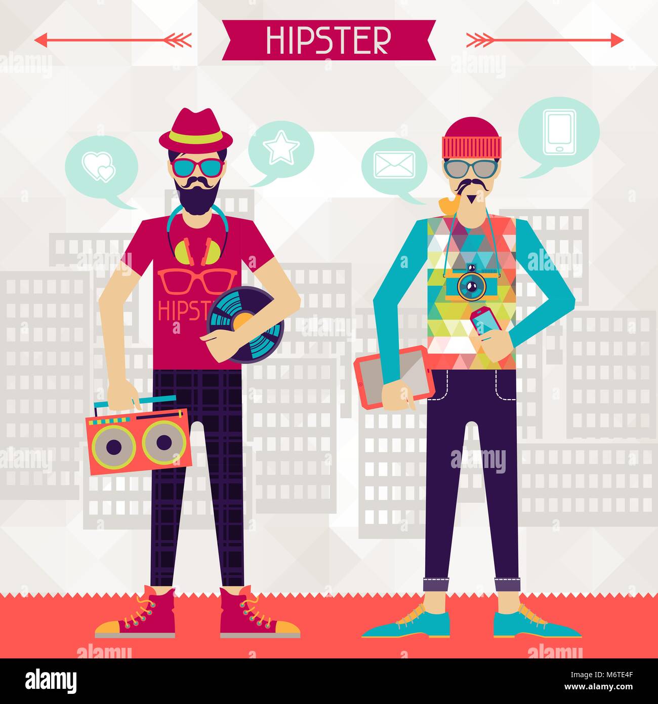 Two hipsters on urban background in retro style Stock Vector Image ...