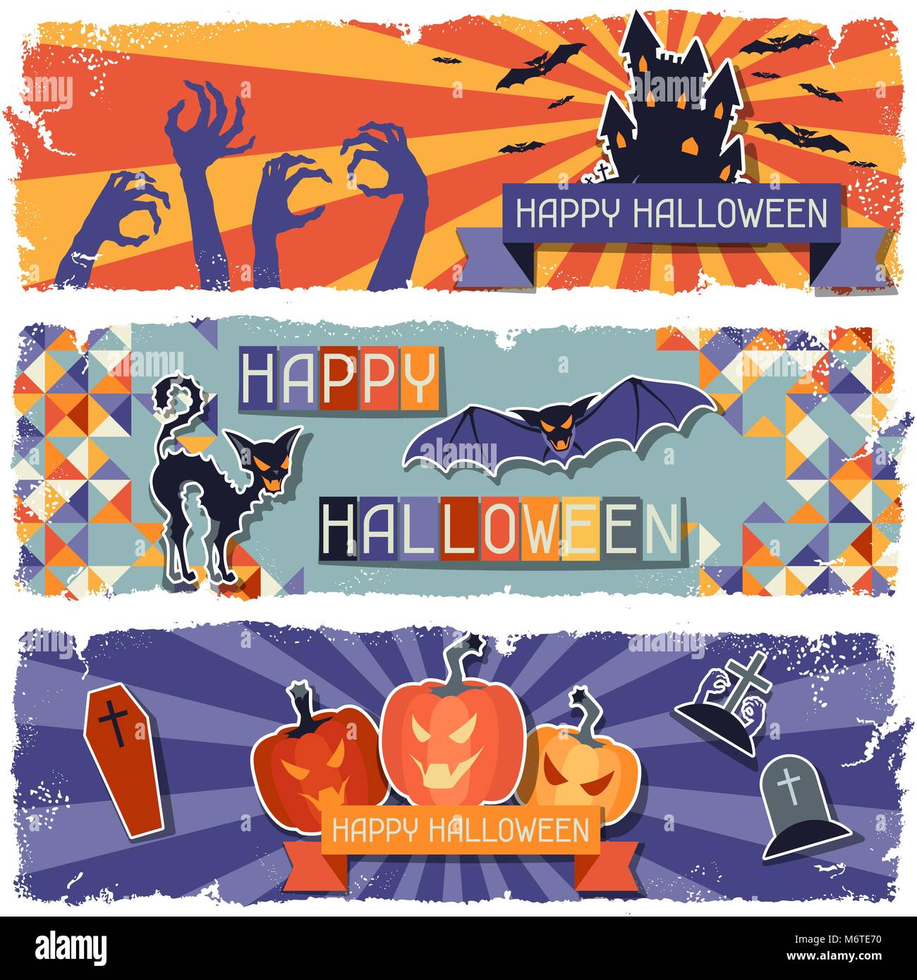 Happy Halloween grungy retro horizontal banners Stock Vector Image ...