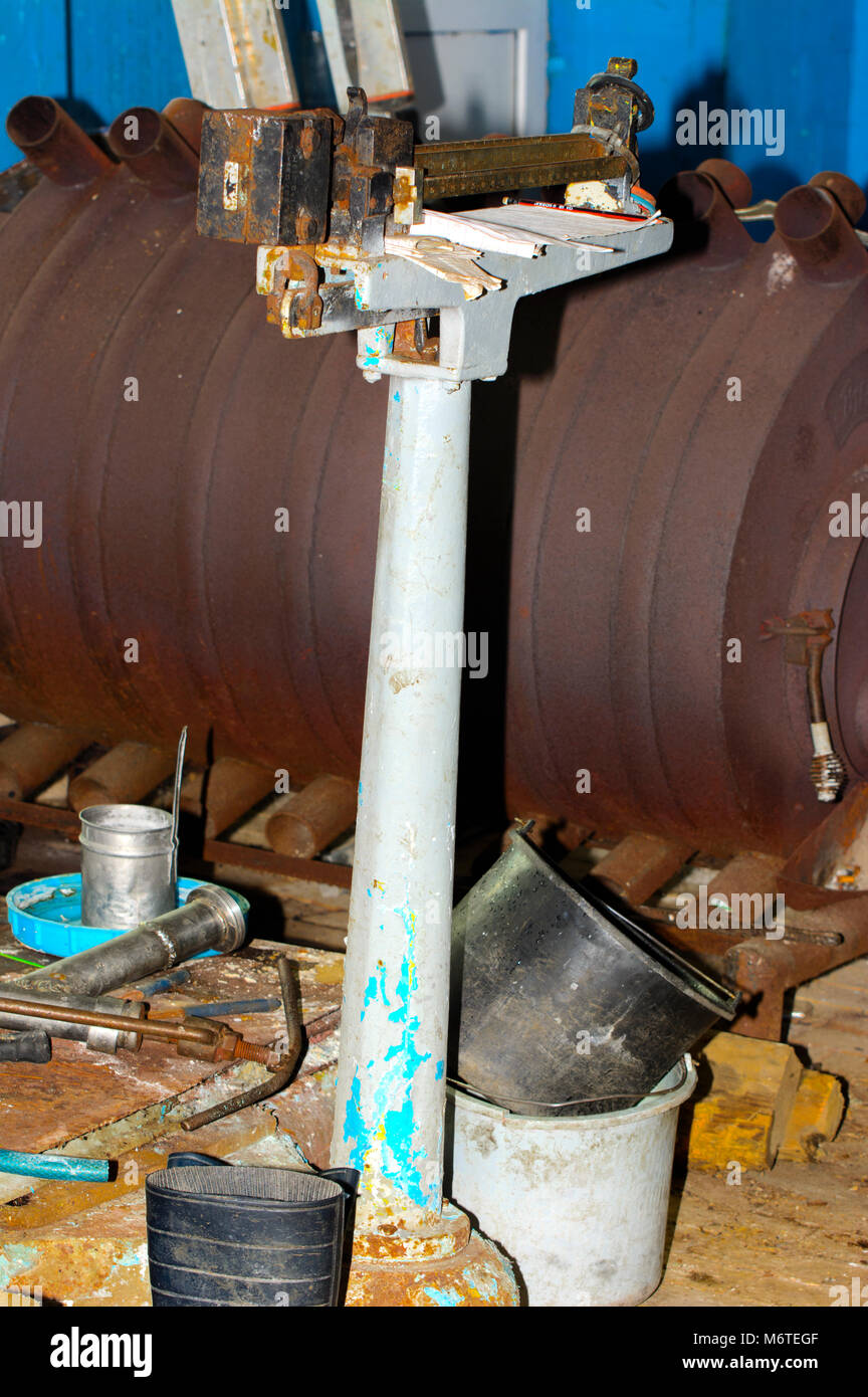 Old rusty scales for weighing weights at an abandoned and destroyed ...