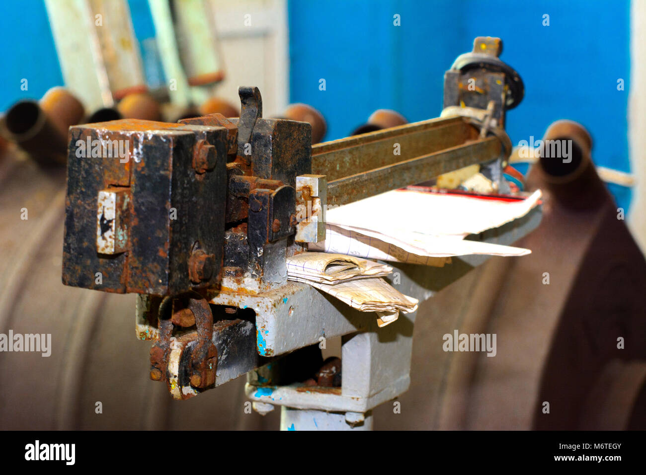 Old rusty scales for weighing weights at an abandoned and destroyed ...