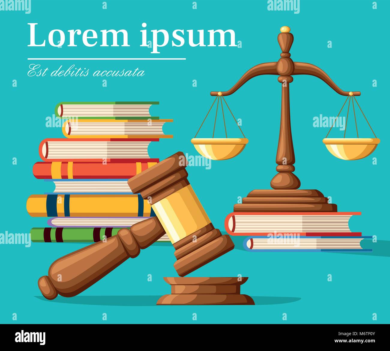 Concept justice in cartoon style. Justice scales and wooden judge gavel ...