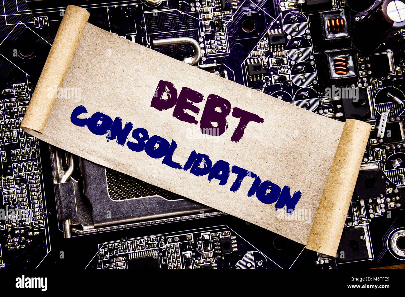 Hand writing text caption inspiration showing Debt Consolidation ...
