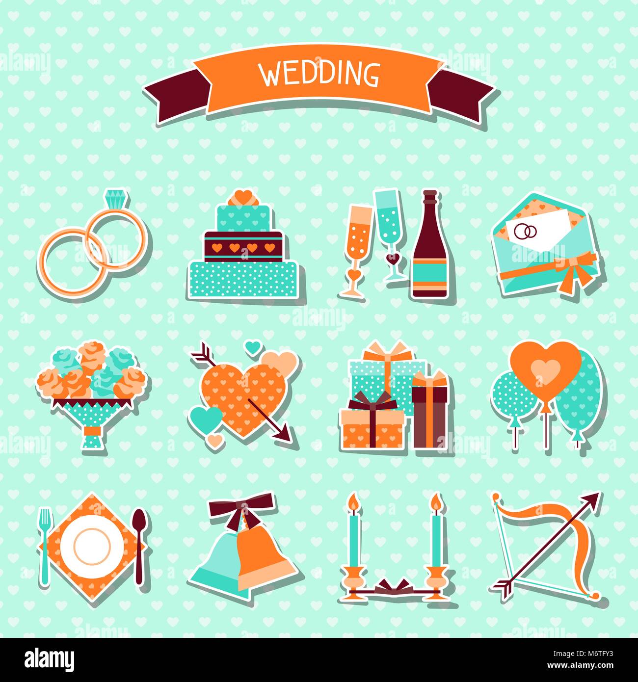 Set of retro wedding icons and design elements Stock Vector Image & Art ...