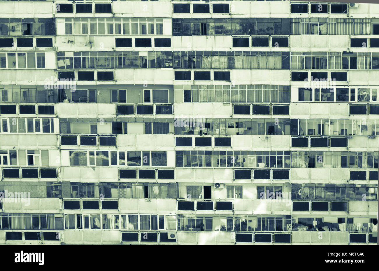 Communist era apartment block in Romania. Abstract image of flat built ...