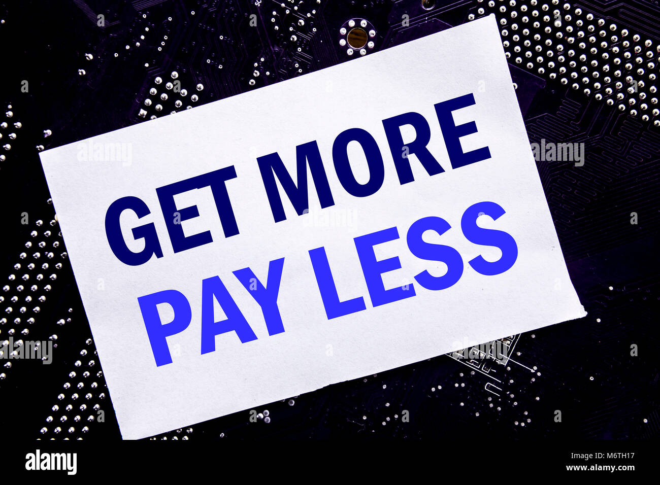 Handwritten text showing Get More Pay Less. Business concept for Budget ...