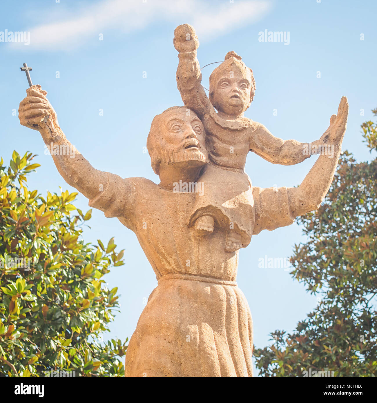 Antique statue of Saint Christopher in Hondarribia, Basque Country ...