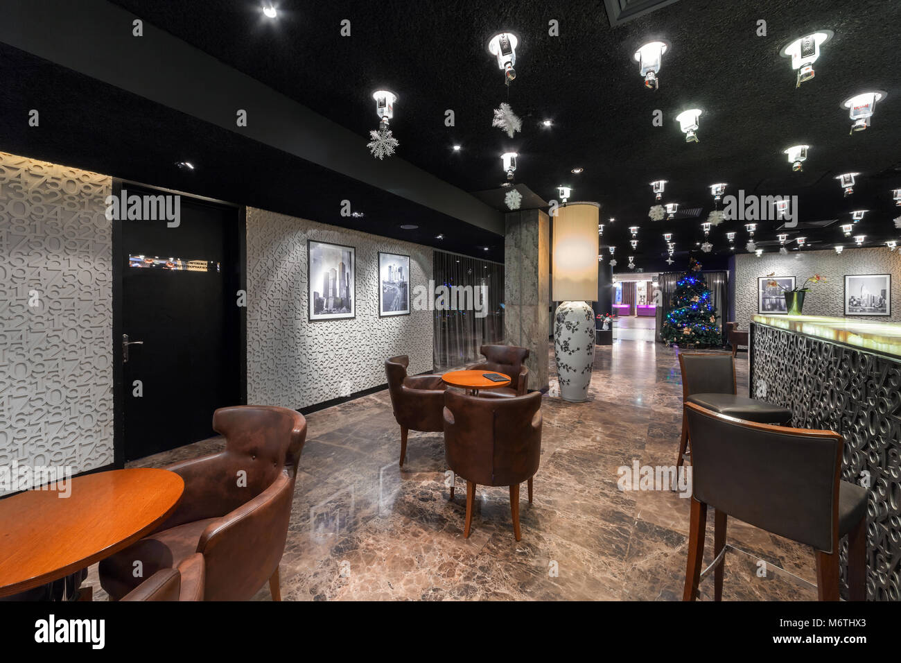 Modern interior restaurant black white hi-res stock photography and ...