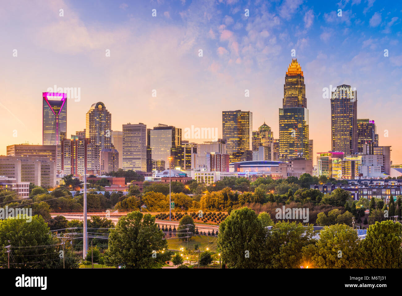 Charlotte, North Carolina, USA uptown skyline at dusk Stock Photo - Alamy