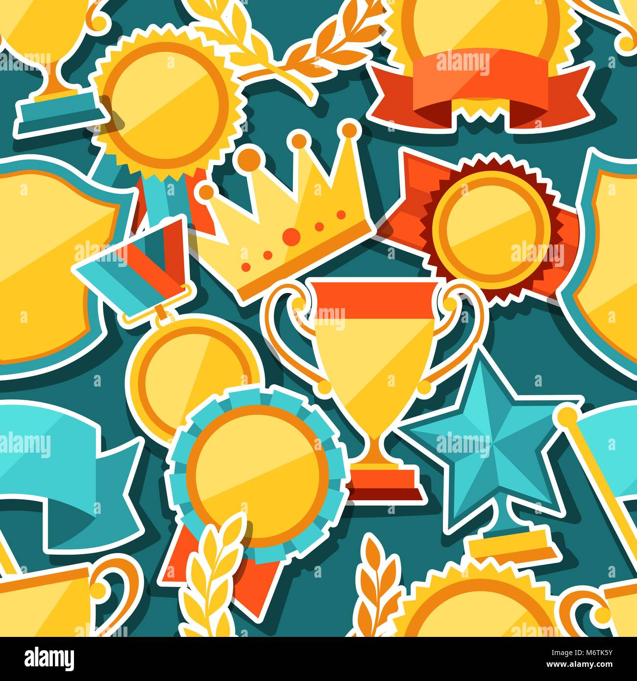 Seamless pattern with trophy and awards stickers Stock Vector Image ...