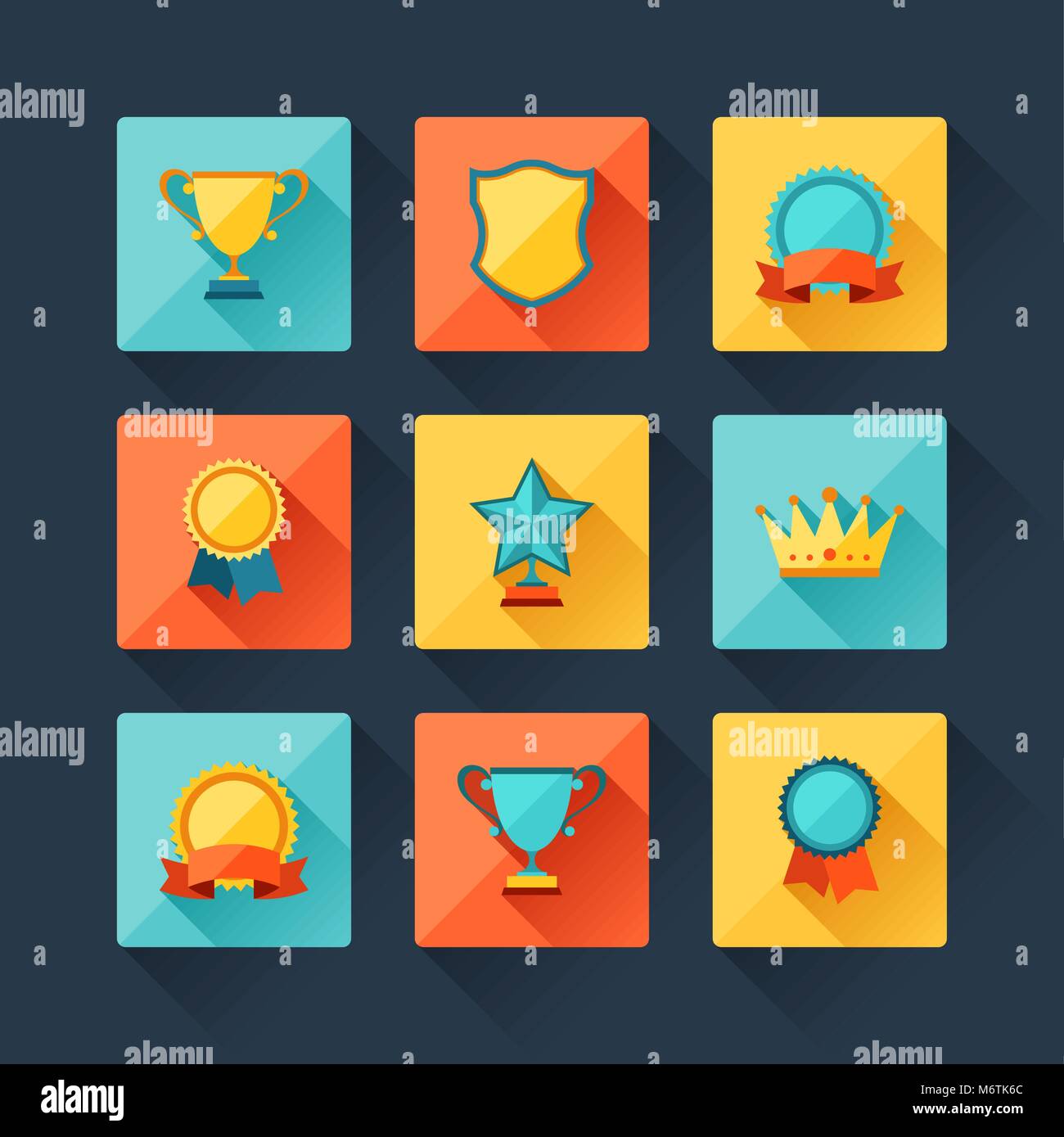 Trophy and awards icons set in flat design style Stock Vector Image ...