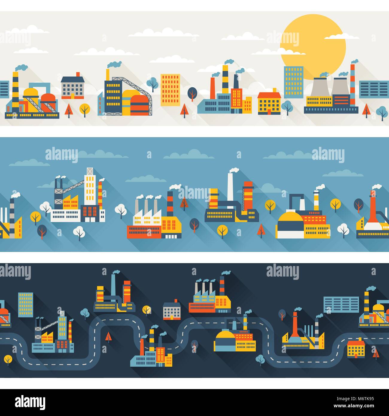 Industrial factory buildings horizontal banners Stock Vector Image ...