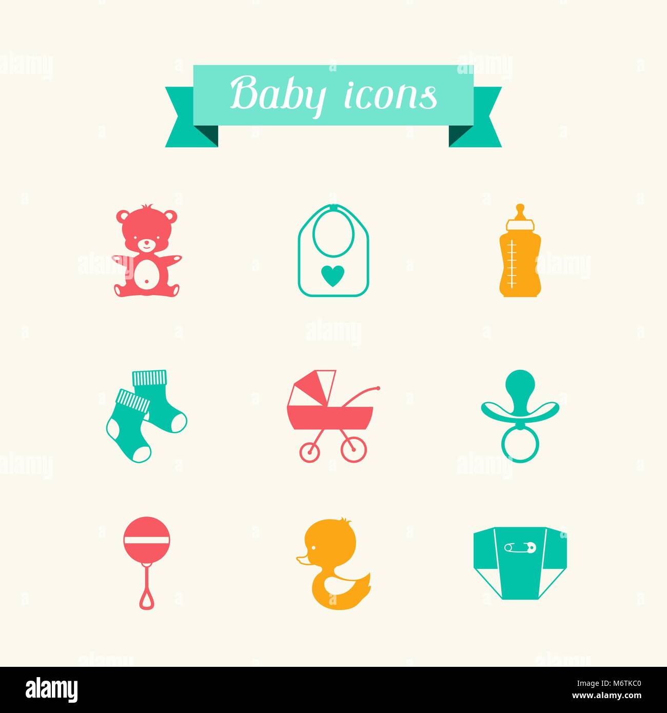 Newborn baby icons set in flat design style Stock Vector Image & Art ...
