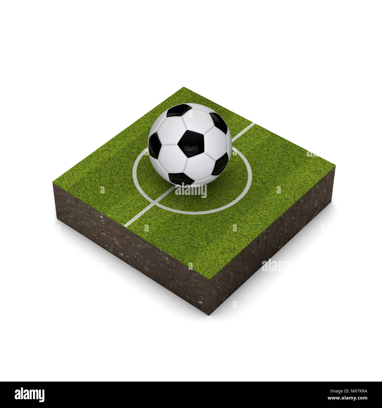 Football on a green soccer pitch, isometric icon. 3D Rendering Stock ...