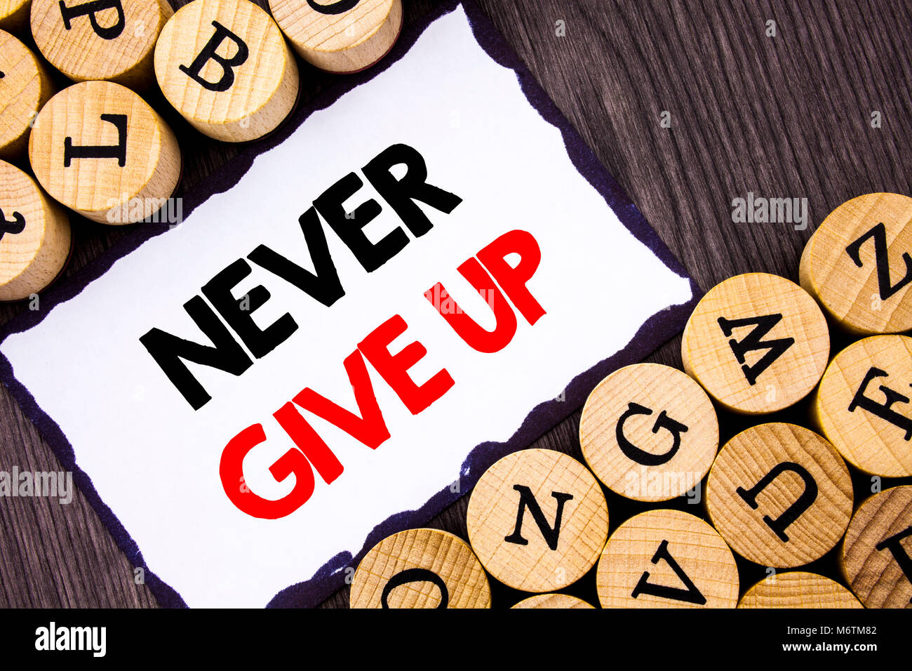 Handwritten text sign showing Never Give Up. Business concept for ...