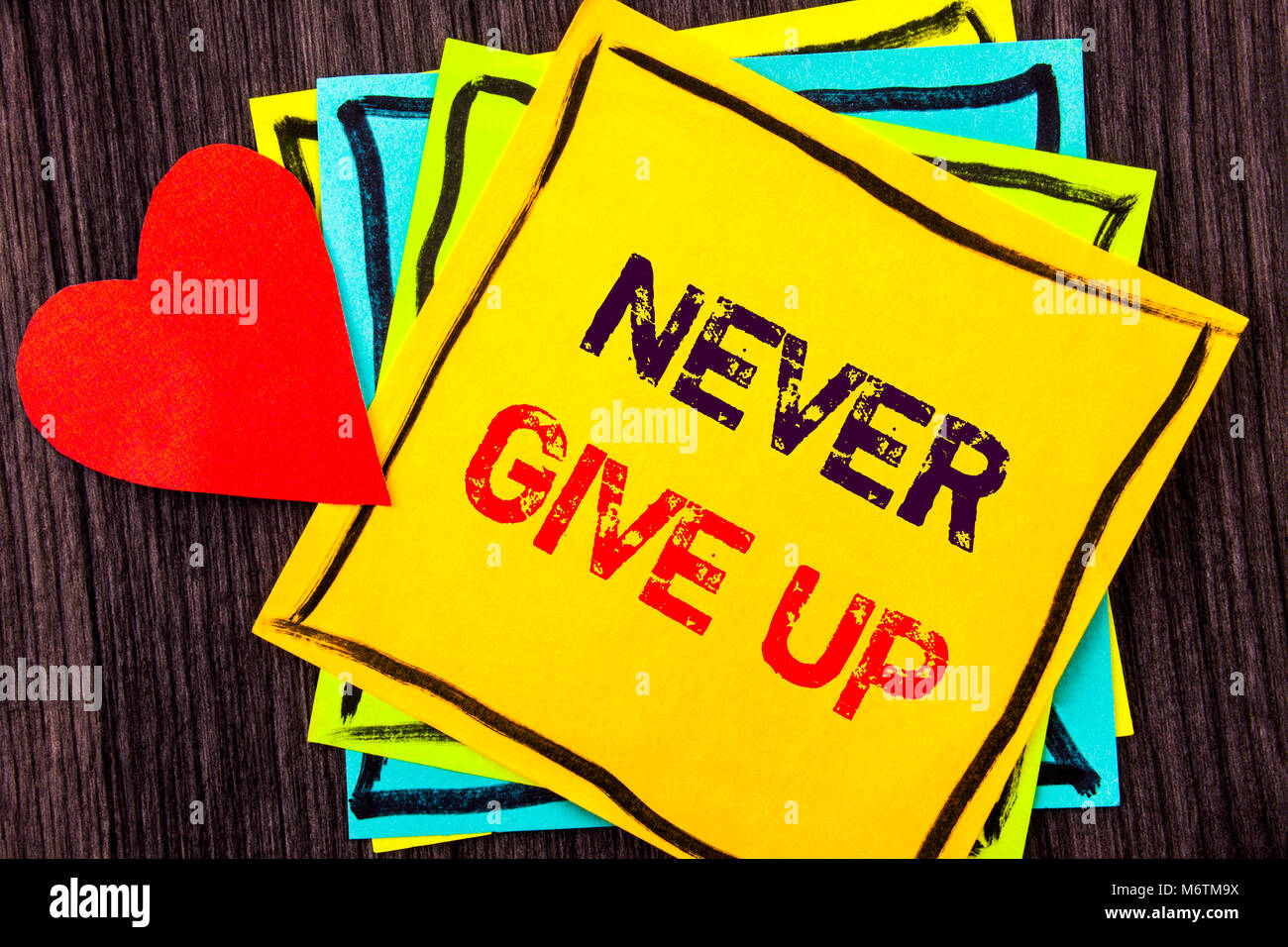 Writing text showing Never Give Up. Concept meaning Motivation Quote ...