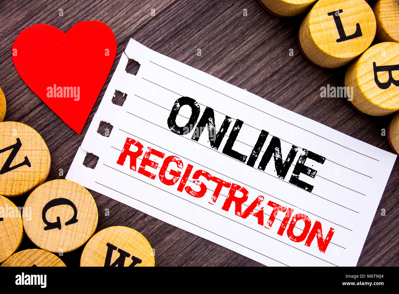 Handwriting text showing Online Registration. Conceptual photo Register ...