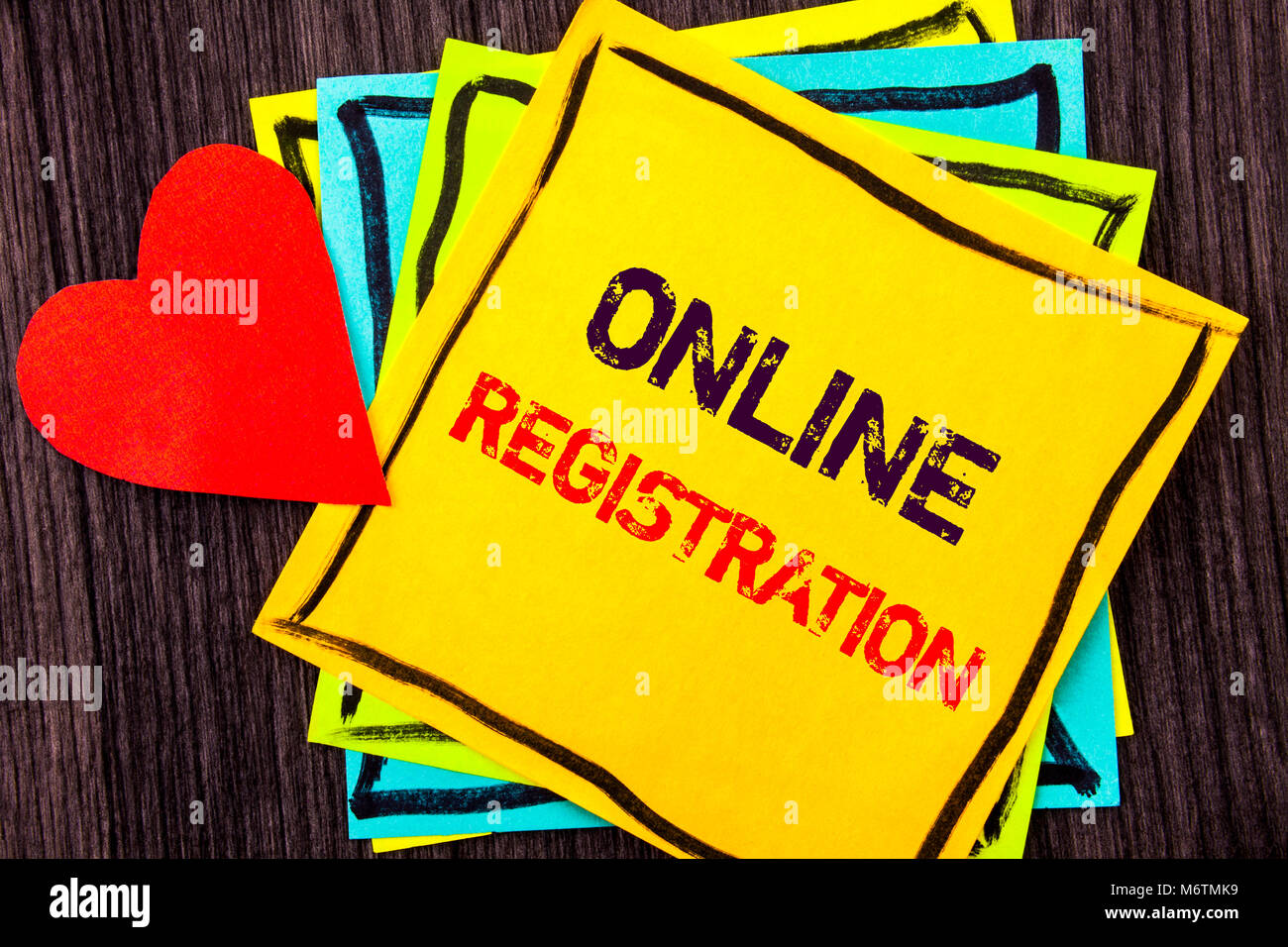 Writing text showing Online Registration. Concept meaning Register Web ...