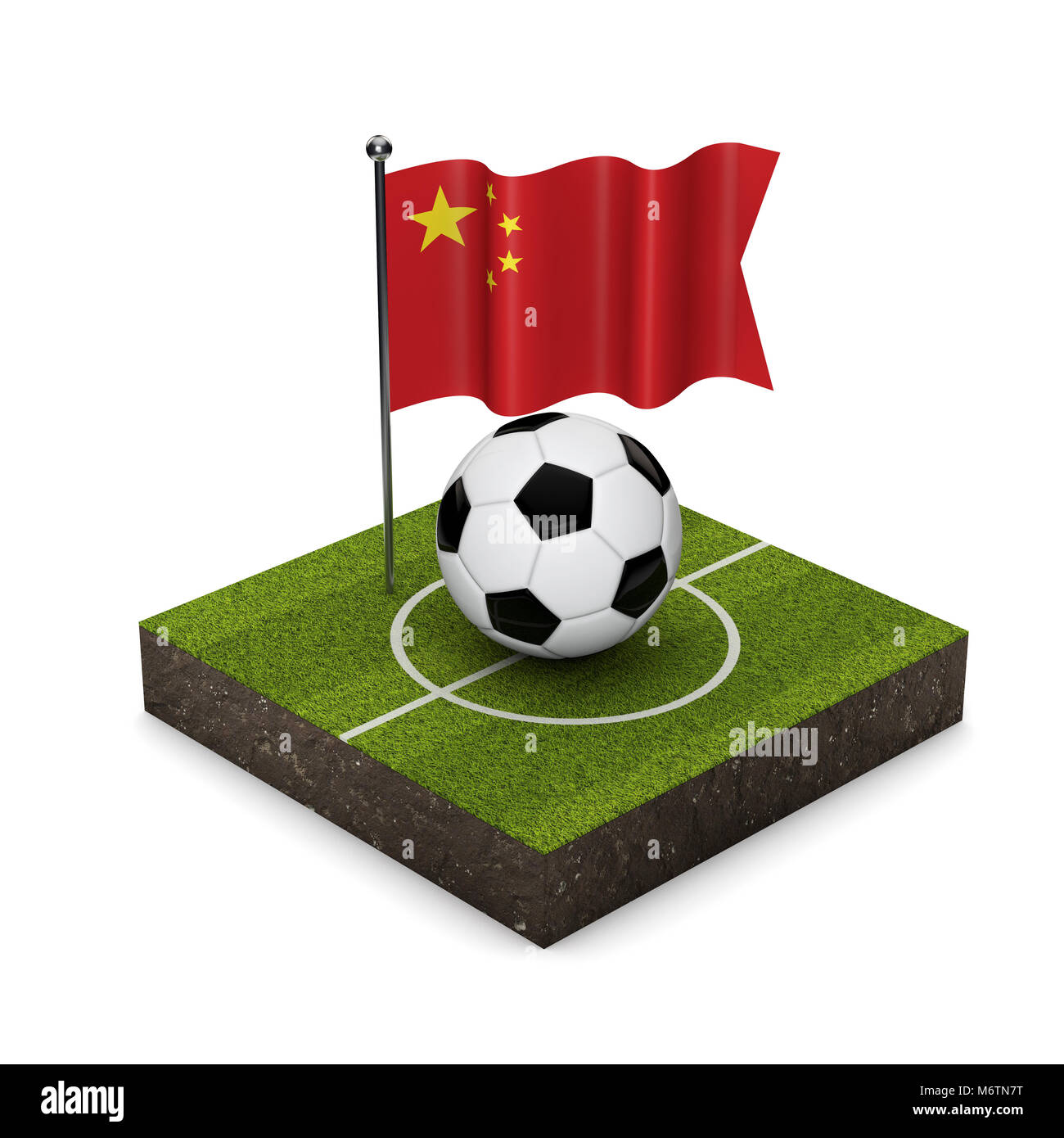 China flag football concept. Flag, ball and soccer pitch isometric icon ...