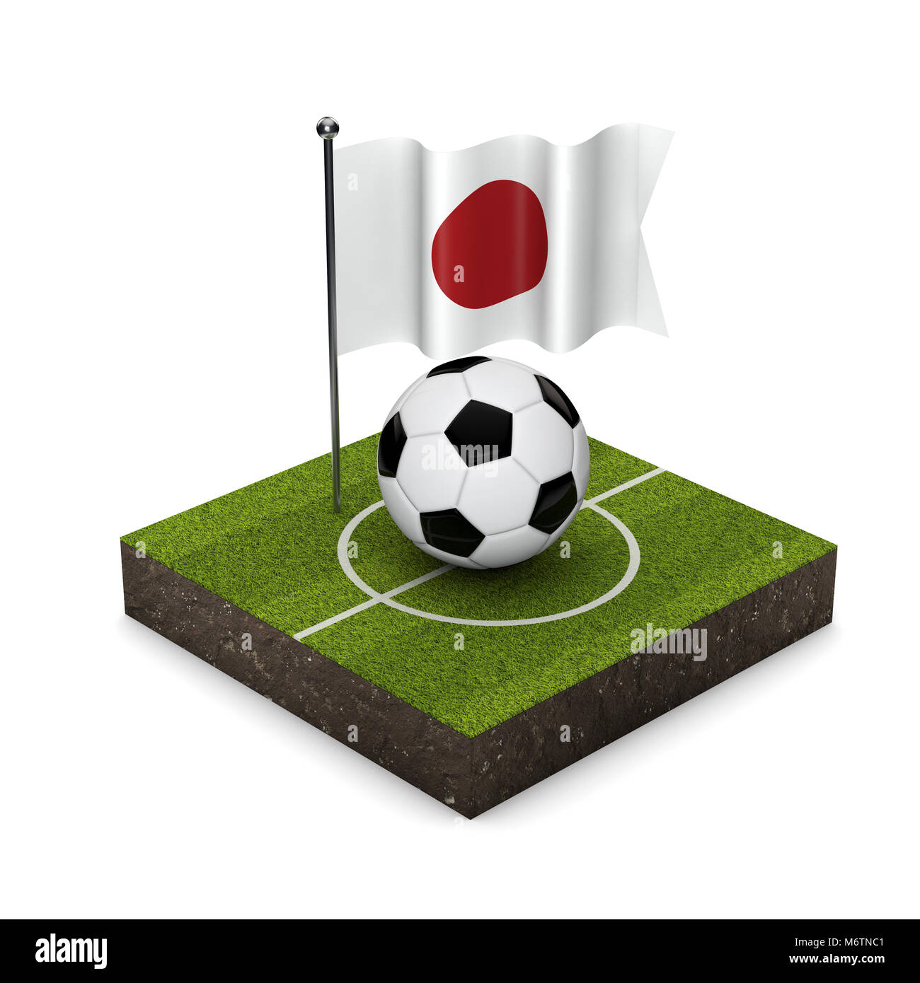 Japan flag football concept. Flag, ball and soccer pitch isometric icon ...