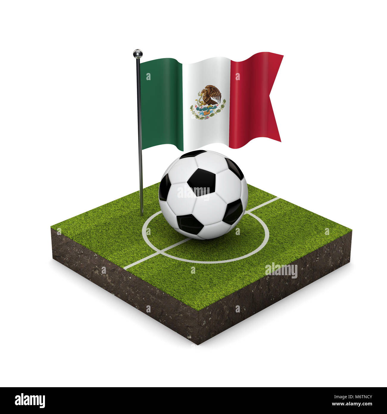 Mexico flag football concept. Flag, ball and soccer pitch isometric ...