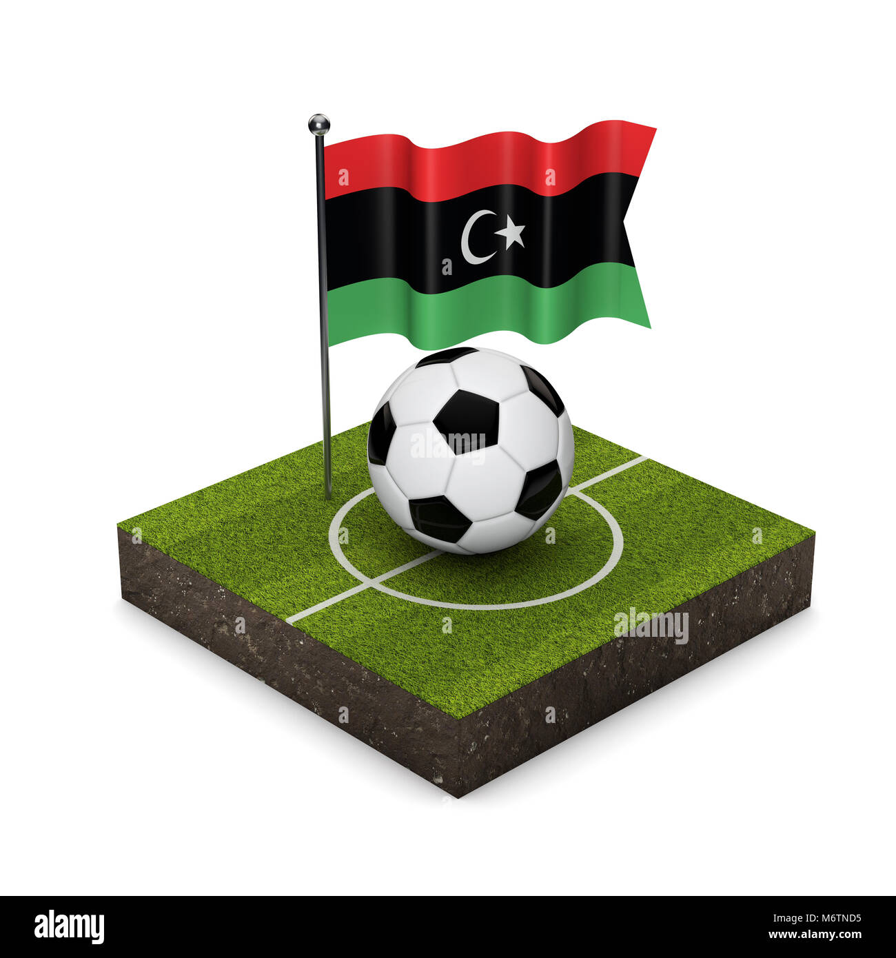 Libya flag football concept. Flag, ball and soccer pitch isometric icon. 3D Rendering Stock ...