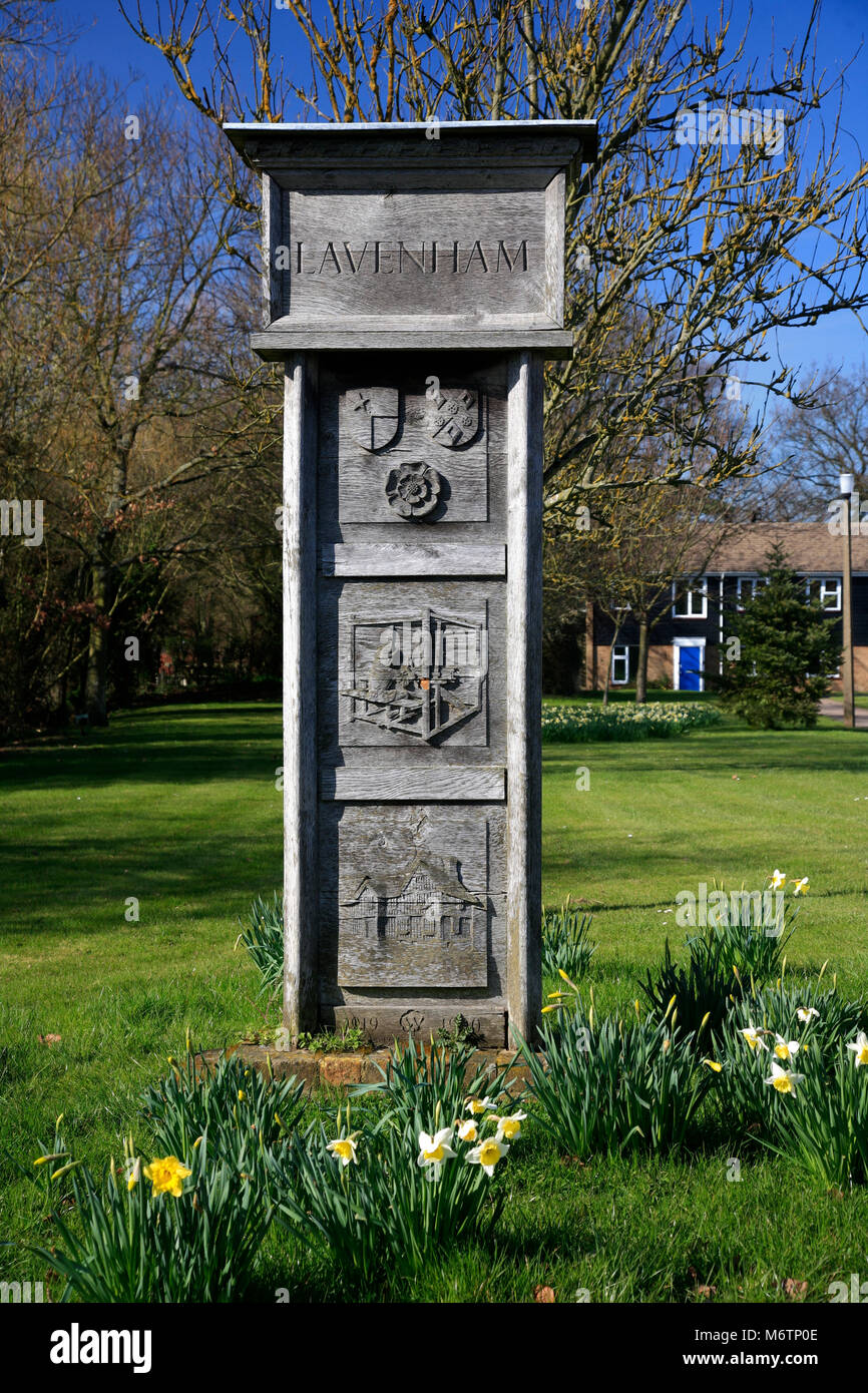 Lavenham village sign outside the parish church of St Peter and St Paul ...