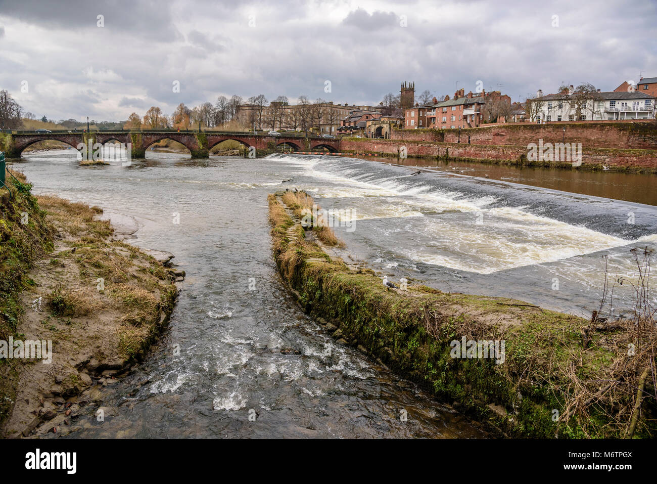River Dee at Chester. Old Handbridge. weir. Salmon Leap. ladder Stock ...