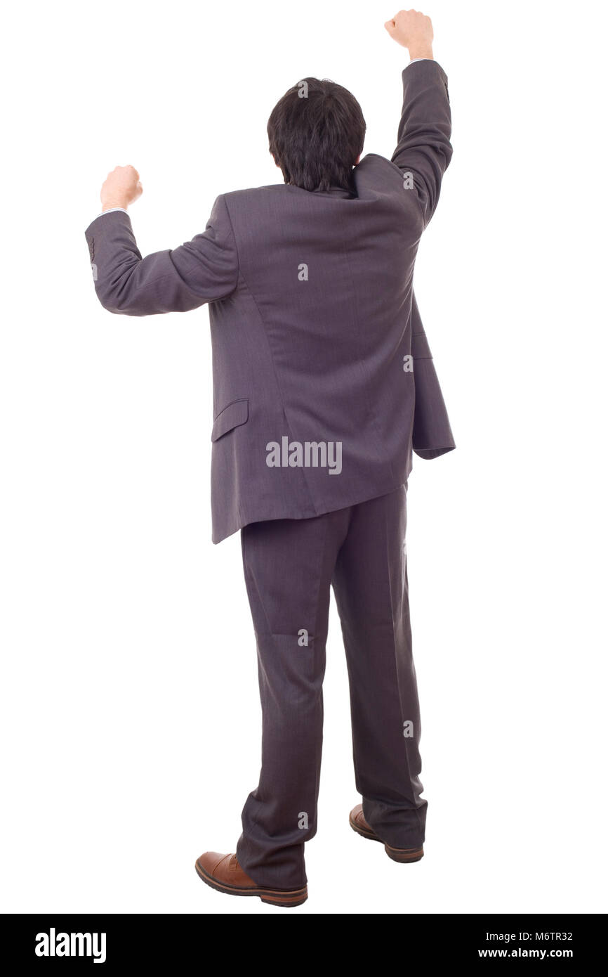 Back view of a business man winning, isolated Stock Photo - Alamy