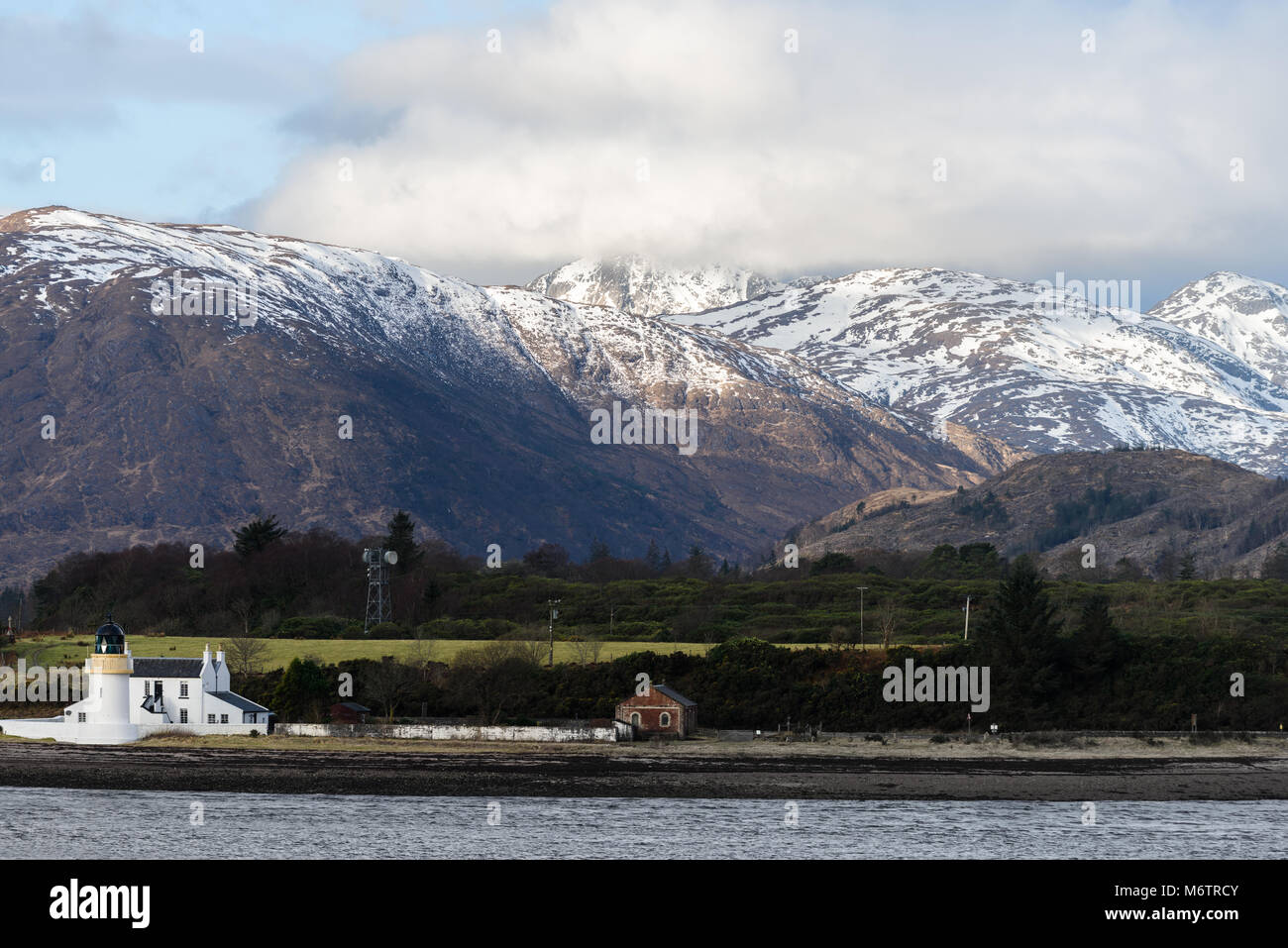 The lighthouse at Corran on the bank of the narrows at Loch (lake) Eill ...