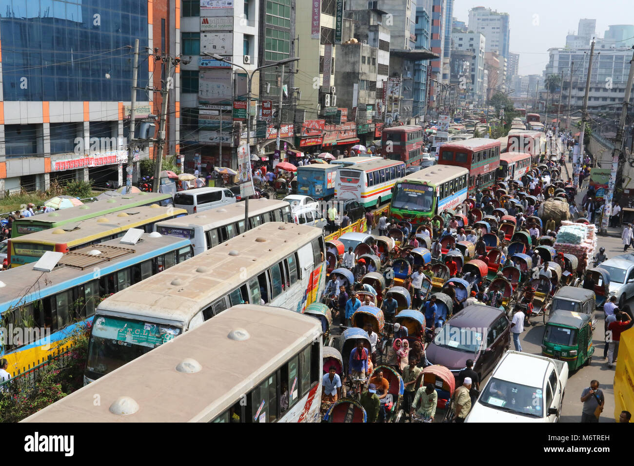 Dhaka March 6, 2018, Numerous vehicles and Rickshaw traffic jam on a ...