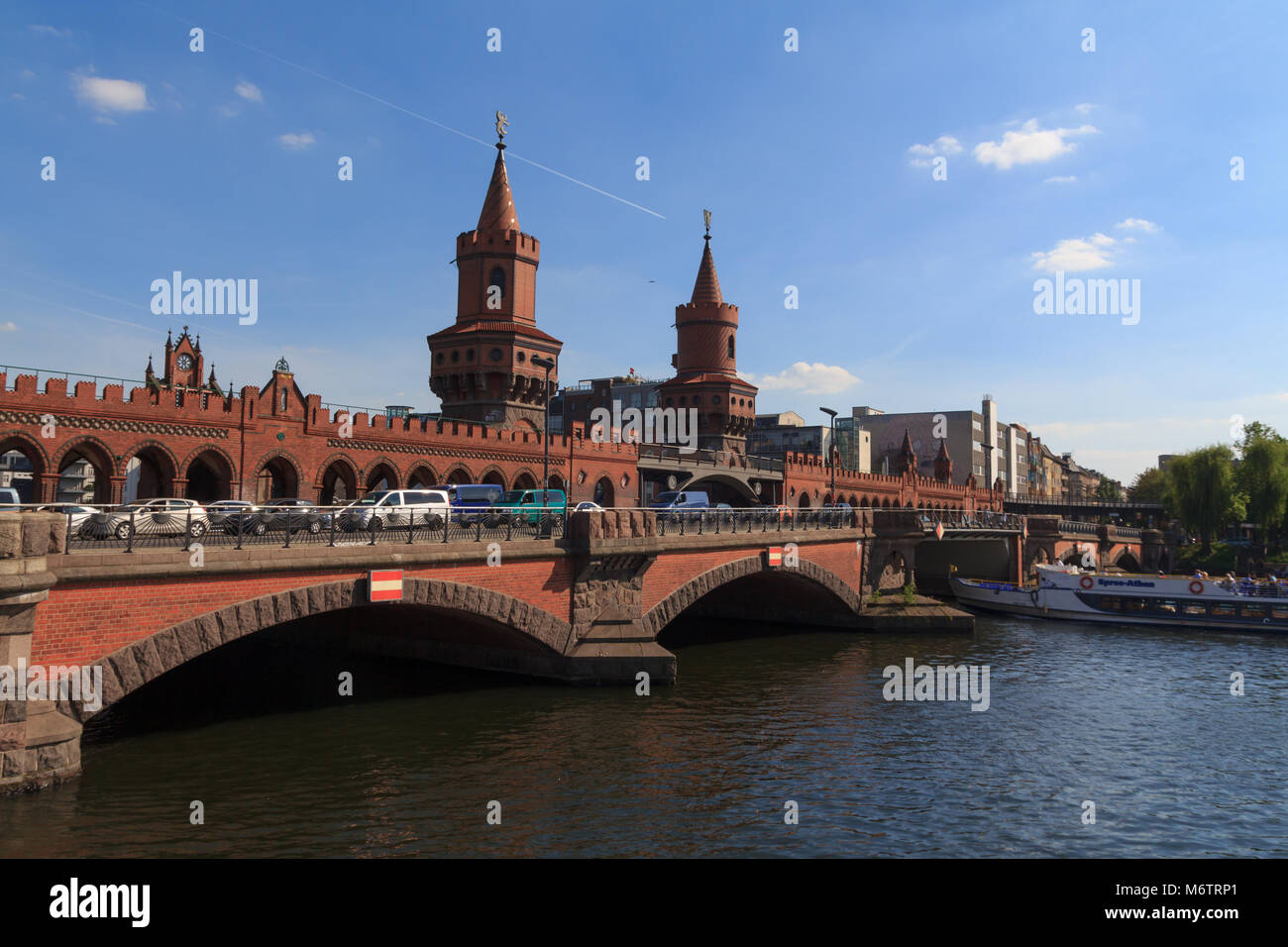 The Oberbaum Bridge, a double-deck bridge crossing Berlin's river Spree ...