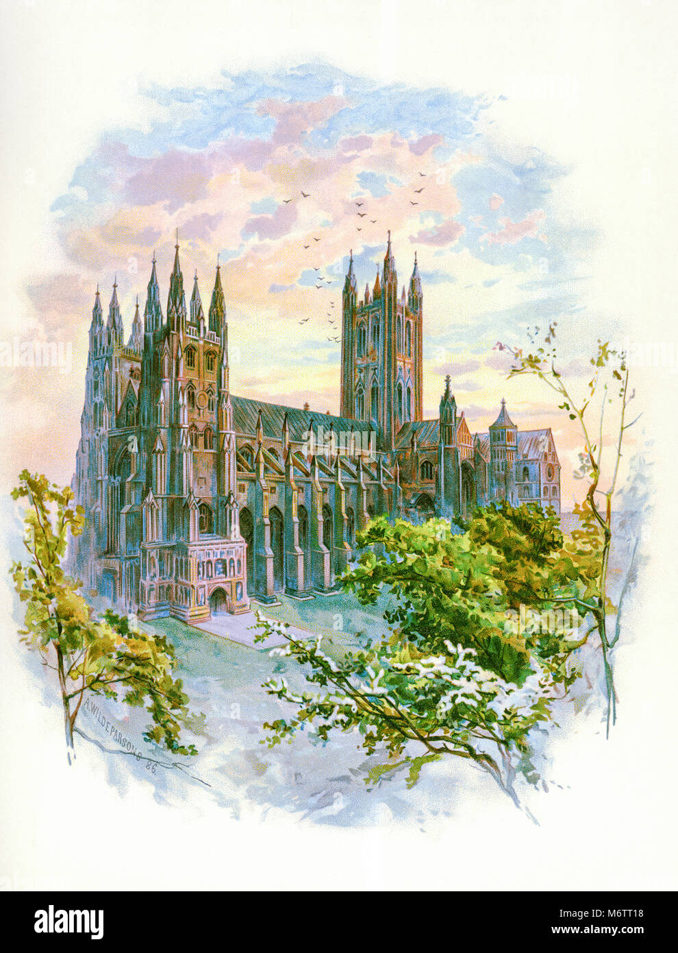 A 10x8 inch colour plate of Canterbury Cathedral, Kent by A. Wilde ...
