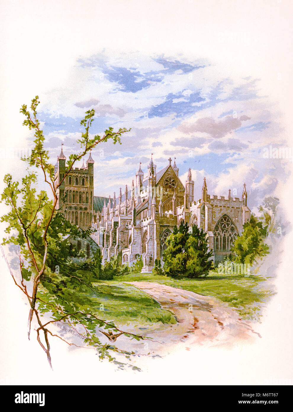 A 10x8 inch colour plate of Exeter Cathedral, Devon by A. Wilde Parsons ...
