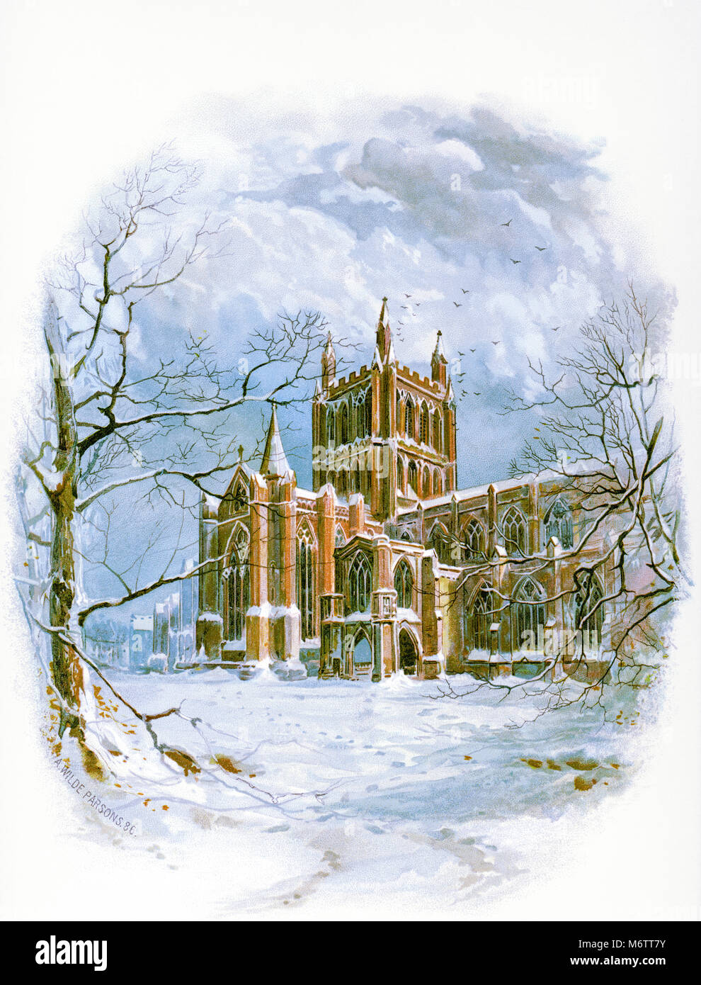 A 10x8 inch colour plate of Hereford Cathedral by A. Wilde Parsons ...
