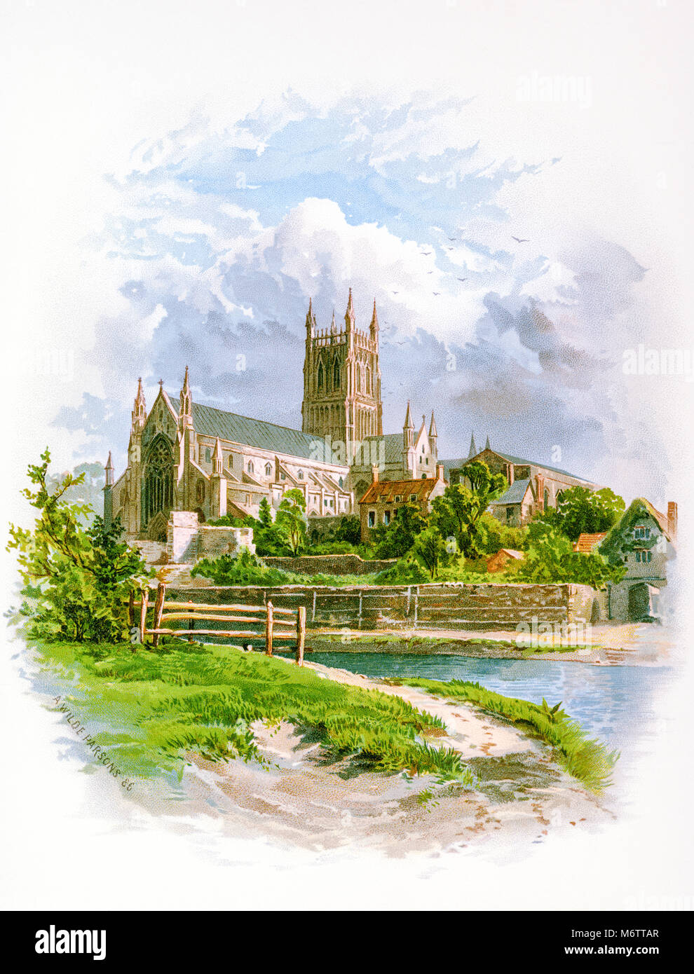 A 10x8 inch colour plate of Worcester Cathedral by A. Wilde Parsons ...