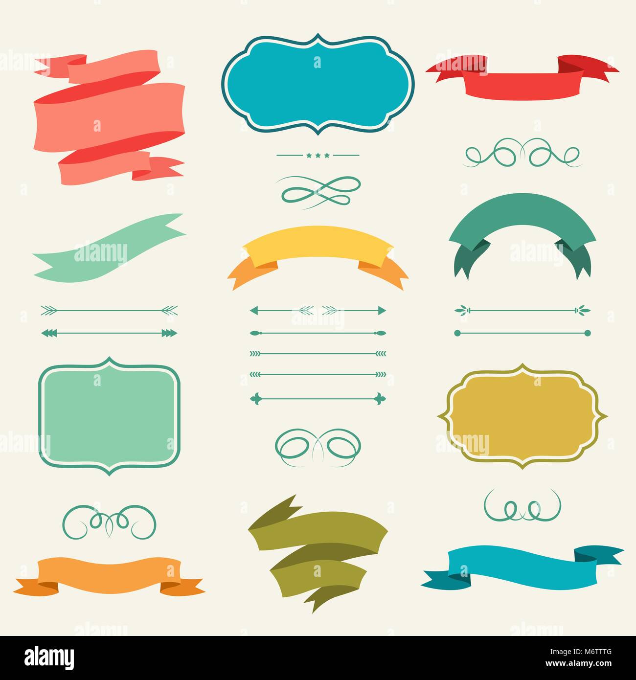 Set of romantic arrows, ribbons and labels in retro style Stock Vector ...